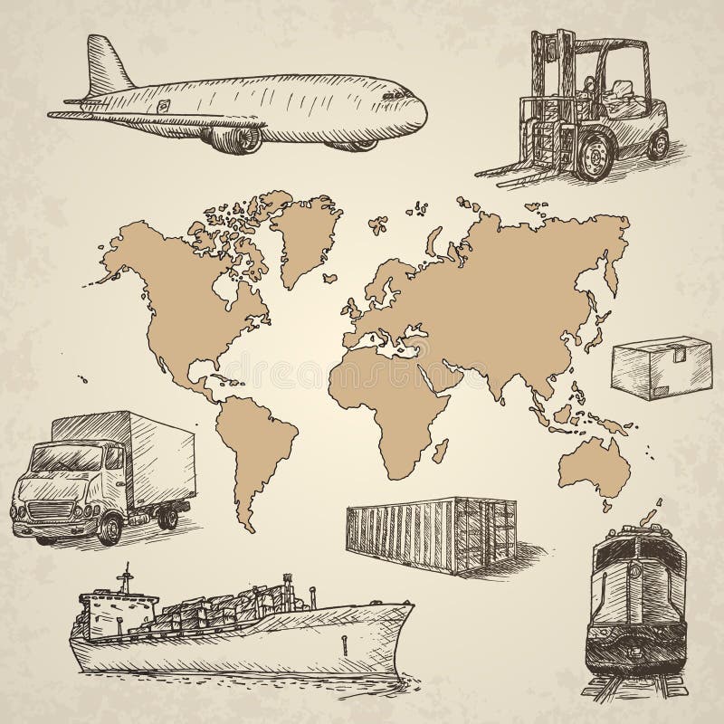 Logistics Hand Drawn Elements. Stock Vector - Illustration of industry, platform: 61477119