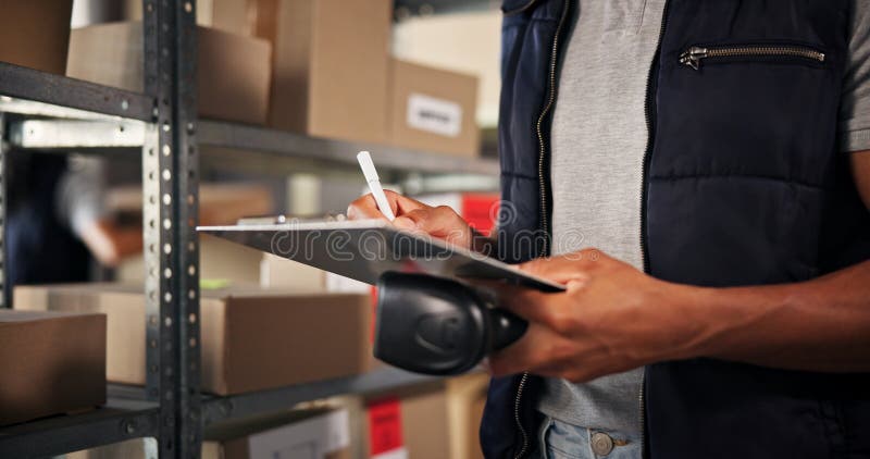 Logistics, Hands or Writing on Clipboard in Warehouse for Stock Pricing ...
