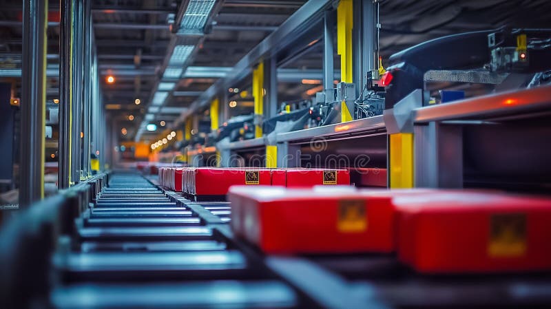 Logistics Hub with Packages Being Sorted Rapidly by Machines Stock ... Logistics Hub with Packages Being Sorted Rapidly by Machines Stock ...