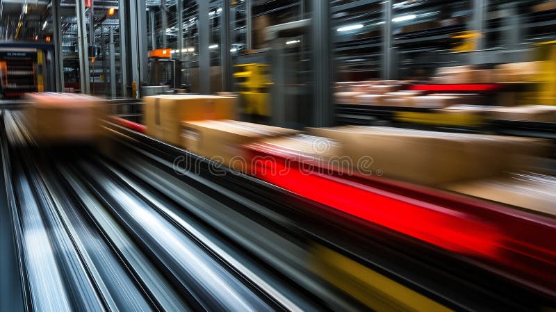 Logistics Hub with Packages Being Sorted Rapidly by Machines Stock ...