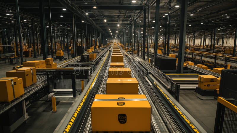 Logistics Hub with Packages Being Sorted Rapidly by Machines Stock ... Logistics Hub with Packages Being Sorted Rapidly by Machines Stock ...
