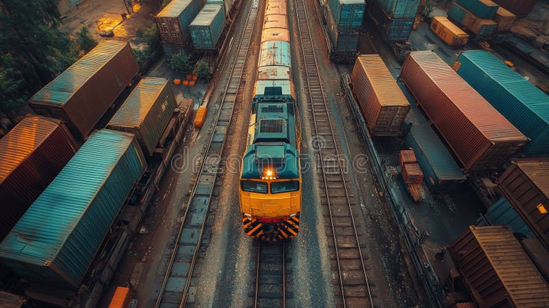 Logistics Hub Showcases Container Freight Train Navigating Tracks ...