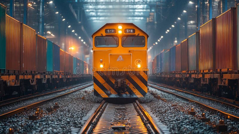 Logistics Hub Showcasing a Freight Train Surrounded by Colorful Cargo ...