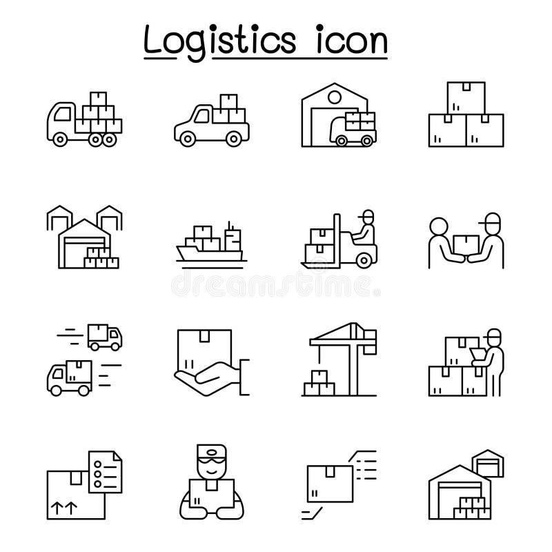 Logistics Icon Set in Thin Line Style Stock Vector - Illustration of ...