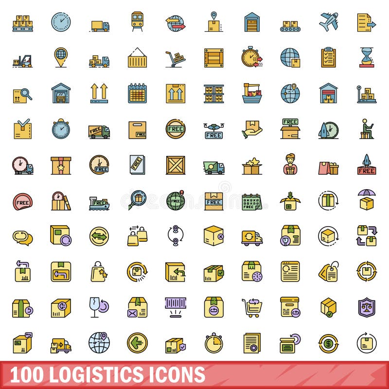 100 Logistics Icons Set, Color Line Style Stock Vector - Illustration ...