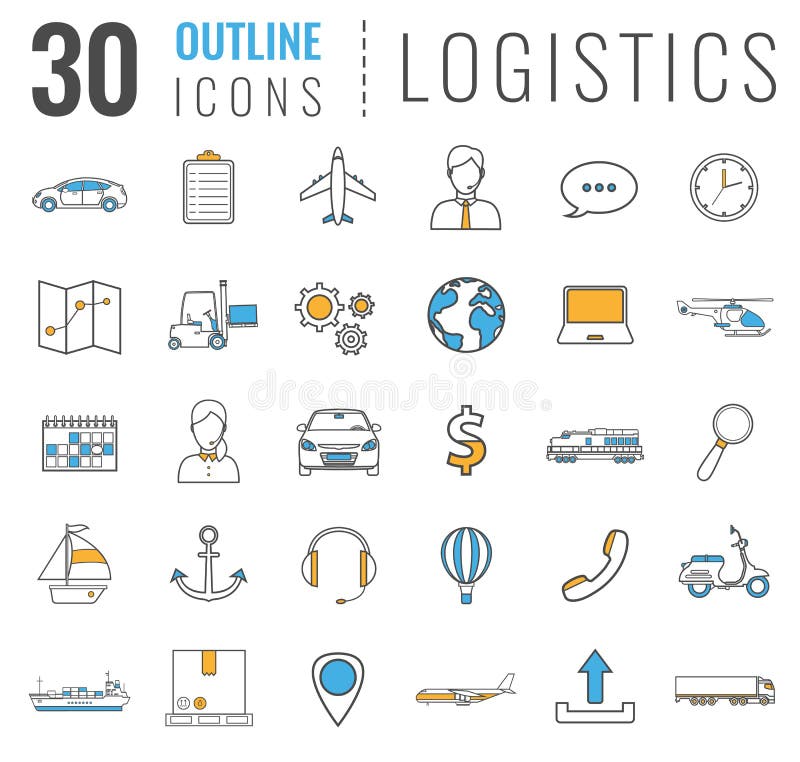 Logistics Icons Set. Delivery and Transportation. Outline Icons Stock ...