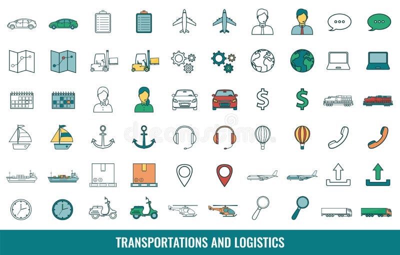 Logistics Icons Set. Delivery and Transportation. Outline Icons Stock ...