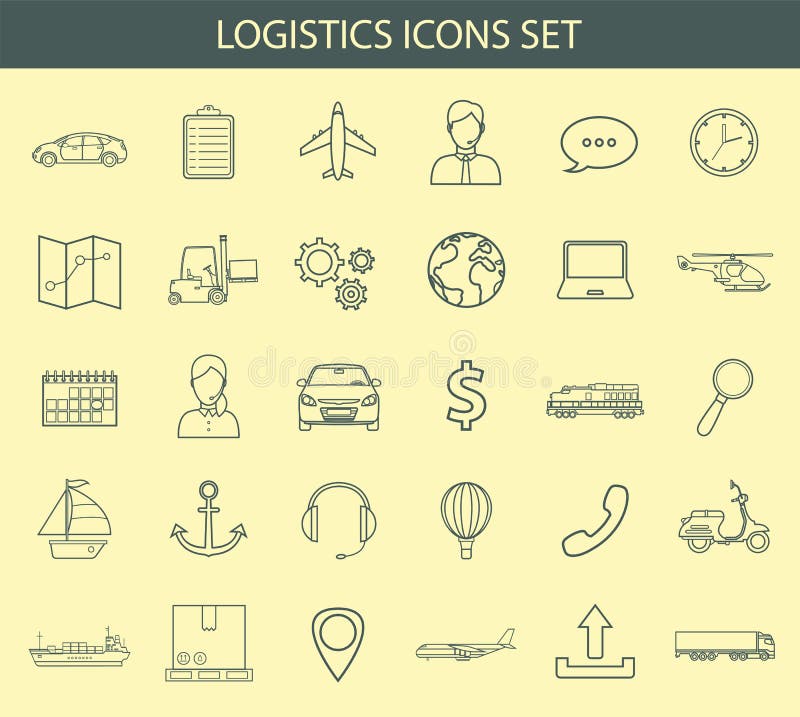 Logistics Icons Set. Delivery and Transportation. Outline Icons Stock ...