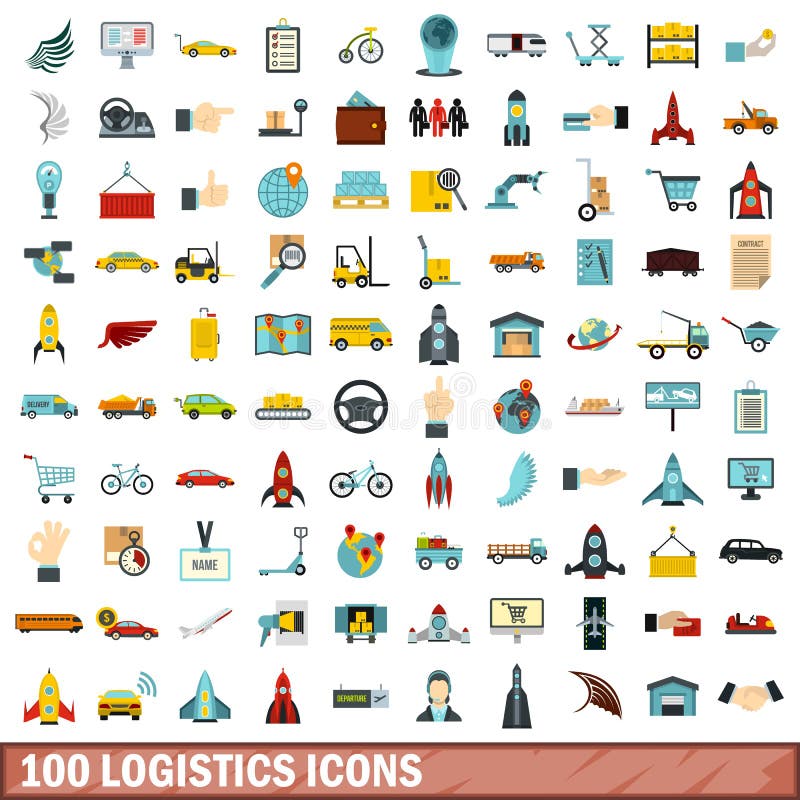 100 Logistics Icons Set, Flat Style Stock Vector - Illustration of ...