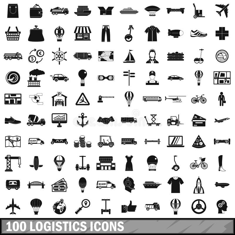 100 Logistics Icons Set, Flat Style Stock Vector - Illustration of ...