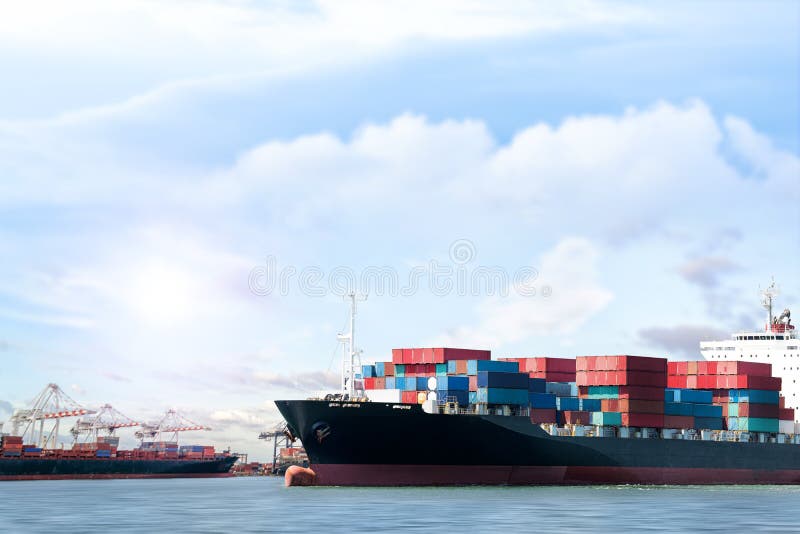 Logistics Import Export Background of Container Cargo Ship in Seaport ...