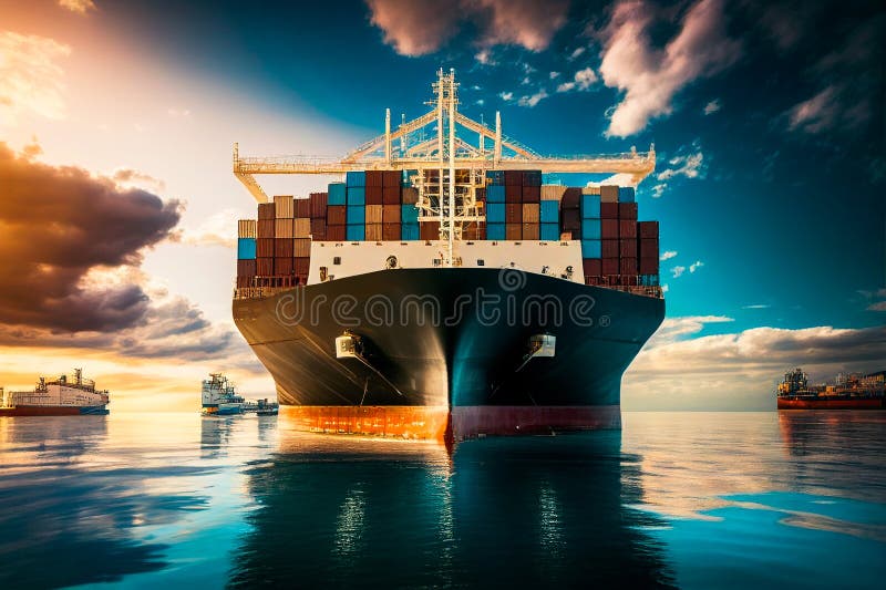 Logistics Import Export Background of Container Cargo Ship in Seaport ...