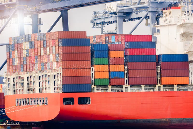 Transport of Container Handler Loading and Unloading with Truck at ...