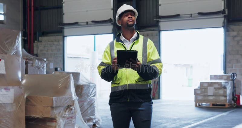 Logistics, Inspection and Man in Warehouse with Tablet for Online ...