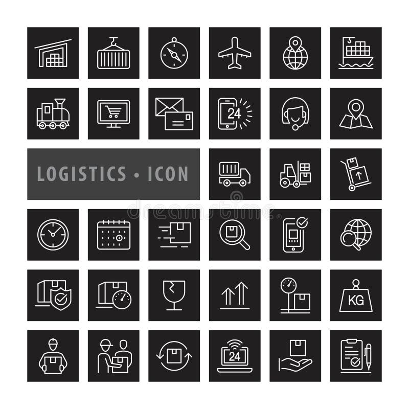 Logistics Linear Icons Set, Square Botton Icons Modern Design Stock ...