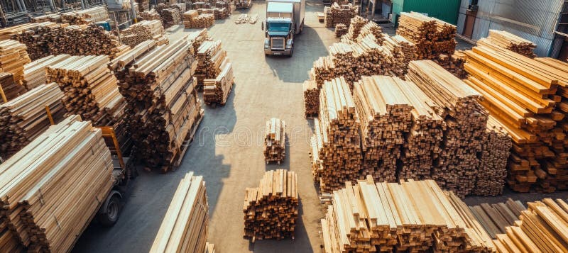 Logistics of Loading Lumber on Trucks at Sawmill. Wood Processing and ...