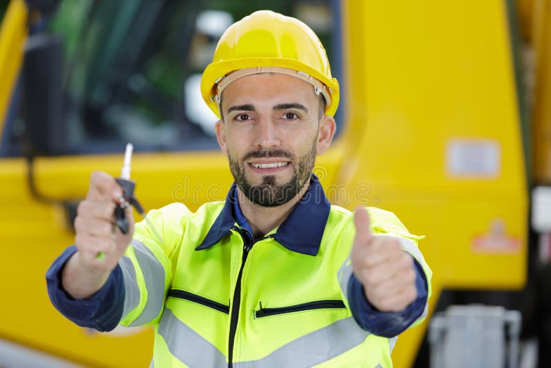 Logistics Man in Front Container Truck with Helmet Stock Image - Image ...