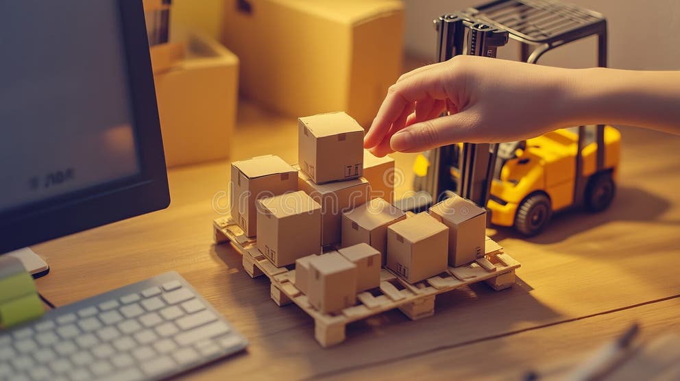 Logistics Manager Arranging Cardboard Boxes on a Pallet Stock Image ...