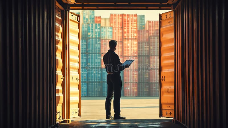 Logistics Manager Controlling Loading of Cargo Containers Inside a ...