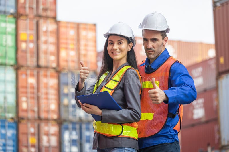 Logistics Manager and Engineers Foreman Workers Team Giving Thumbs Up ...