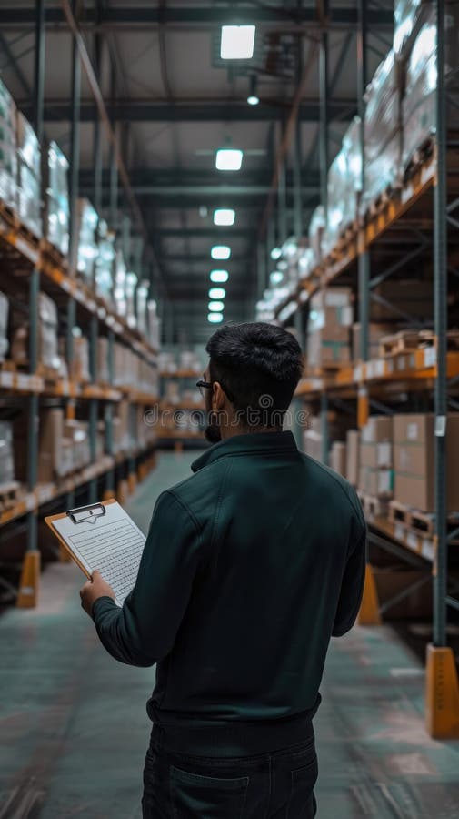 Logistics Manager Holding a Clipboard and Checking Inventory Stock ...