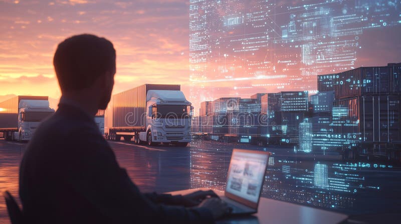 Logistics Manager Using Laptop Analyzing Cargo Delivery Using ...