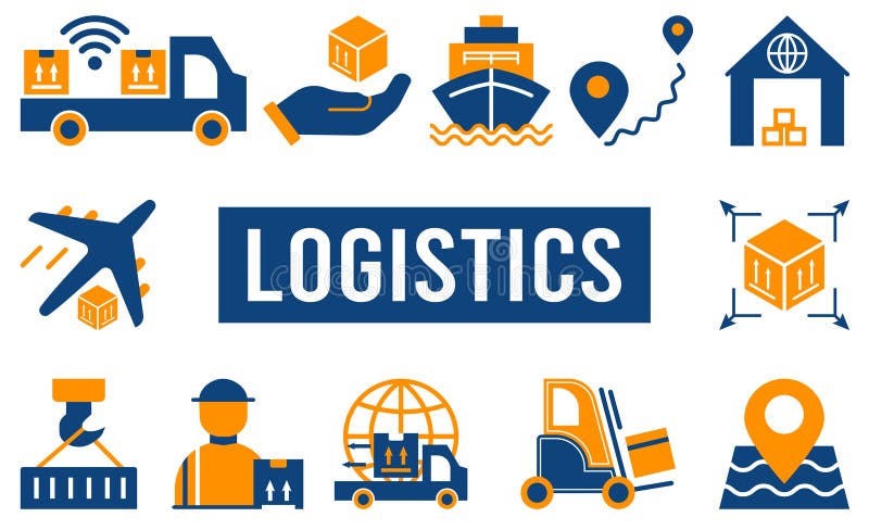 Logistics Minimal Solid Web Icon Set with Smart Logistics, Water ...