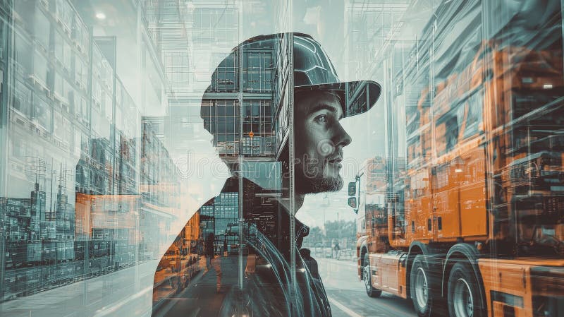 Logistics in Motion: a Double Exposure Perspective. Generative AI Stock Illustration ...