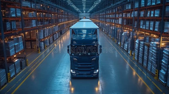Logistics Operation in a Modern Warehouse with a Truck Ready for ...