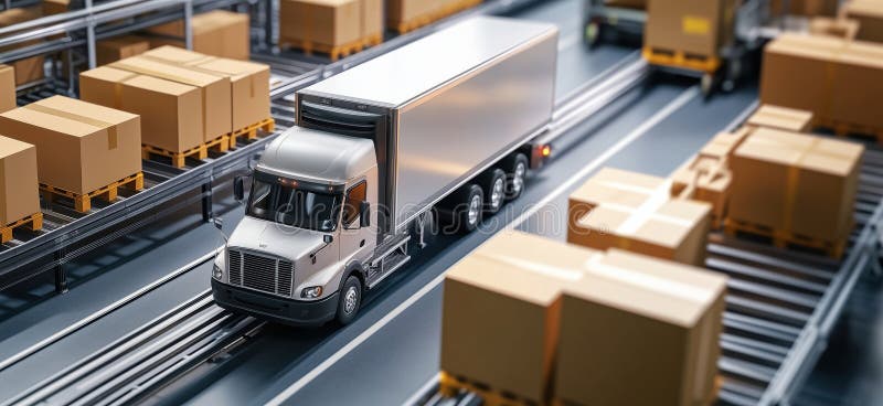 Logistics Operations with Delivery Truck and Cardboard Boxes in ...