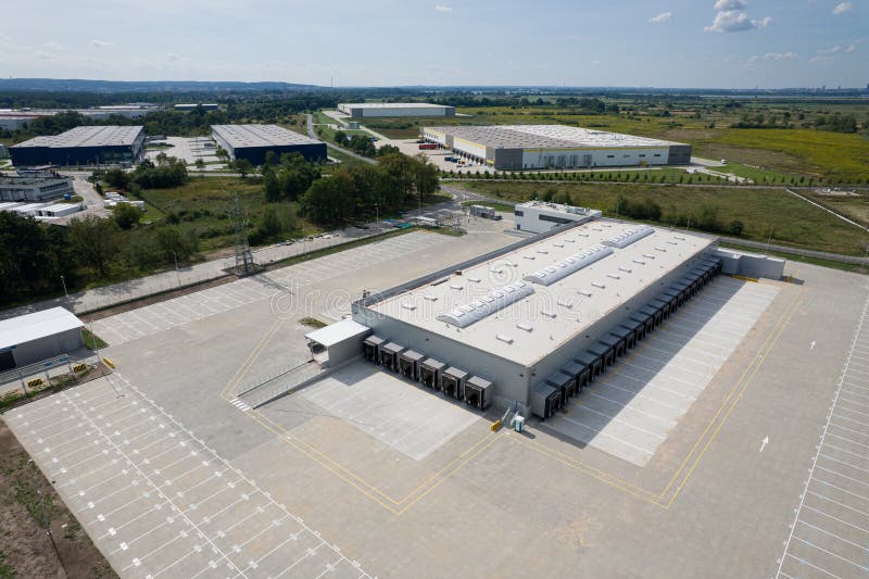 Logistics Park: Aerial View of Distribution Warehouses Stock Image ...