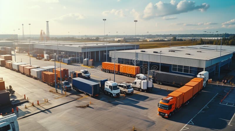 Logistics Park with Warehouse, Loading Hub and Many Semi Trucks with ...