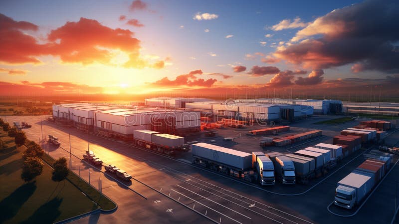 Logistics Park with Warehouse, Loading Hub and Many Semi Trucks with ...
