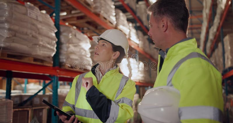 Logistics, People and Tablet in Warehouse for Chat, Inventory ...