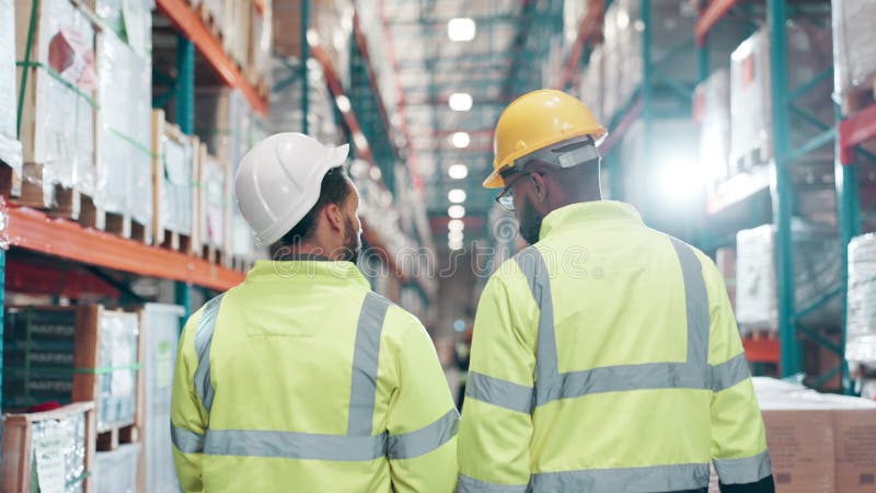 Logistics, Pointing and Men in Warehouse for Discussion, Supply Chain ...
