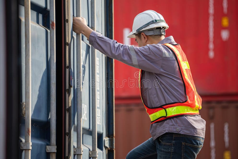 Logistics Professional Inspecting Containers, Engineer Man Checking ...