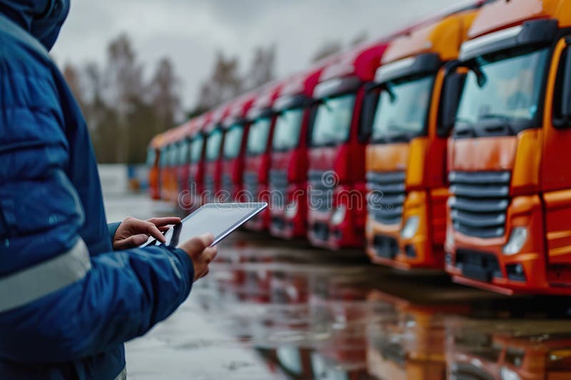 Logistics Professional with Tablet at Truck Fleet Stock Photo - Image ... Logistics Professional with Tablet at Truck Fleet Stock Photo - Image ...