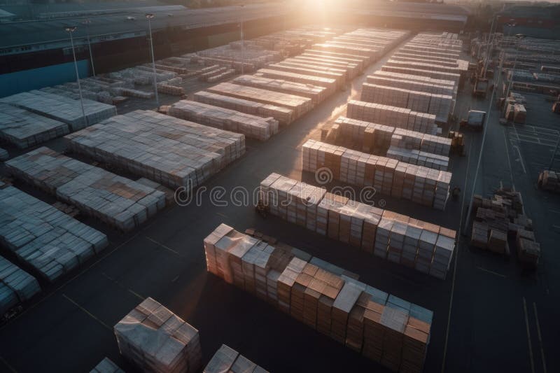 Logistics Sorting Center Warehouse with Boxes in Morning Sunlight ...