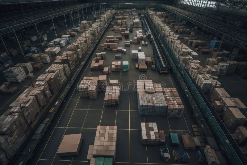 Logistics Sorting Center Warehouse with Boxes, Top View, Generative AI ...