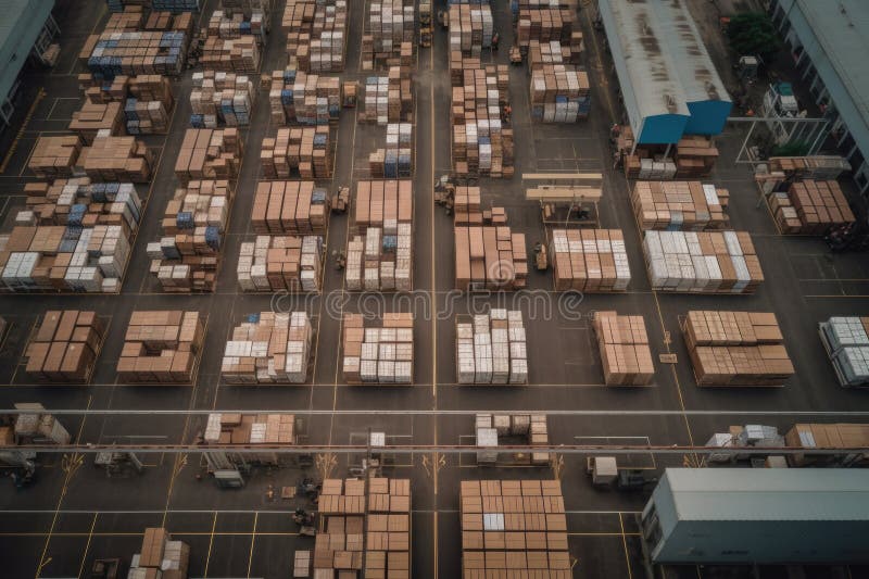 Logistics Sorting Center Warehouse with Boxes, Top View, Generative AI ...