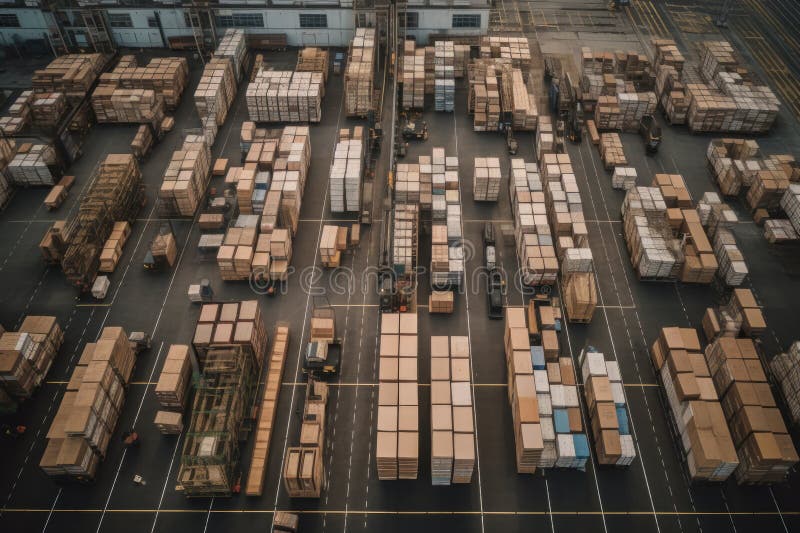 Logistics Sorting Center Warehouse with Boxes, Top View, Generative AI ...
