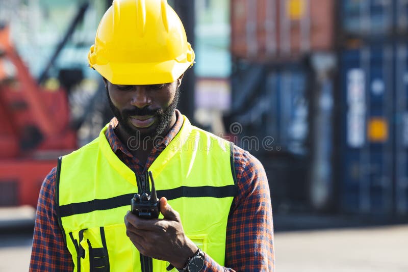 Logistics Staff Worker Working with Radio Call Control Loading ...