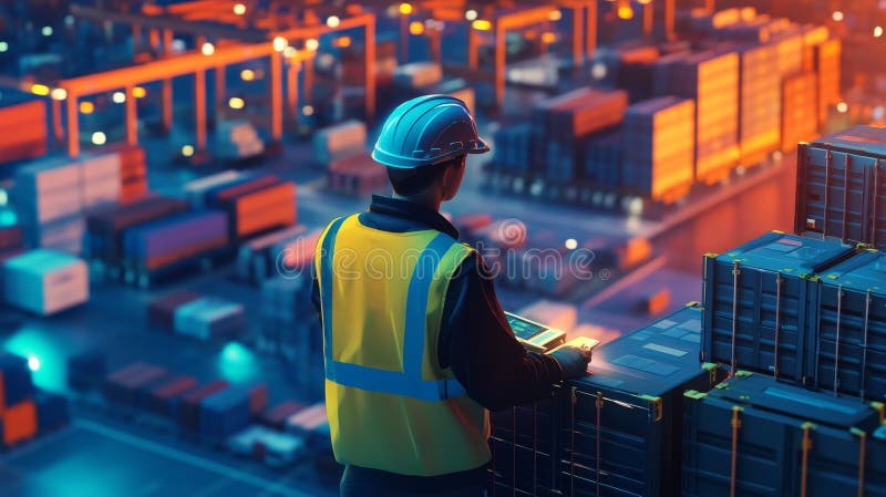 Logistics Supervisor Overseeing Tracking of Cargo in Warehouse Scene ...