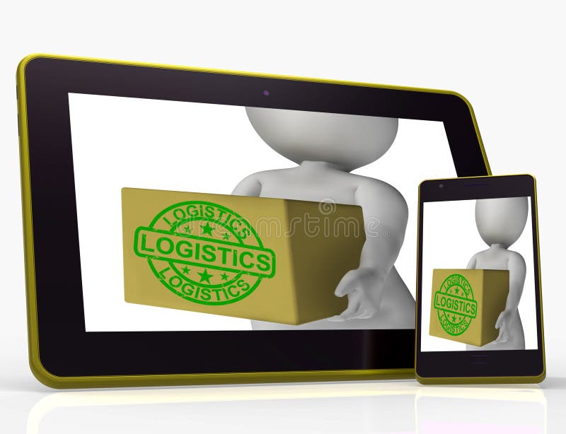 Logistics Tablet Means Packing and Delivering Products Stock ...