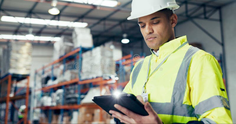 Logistics, Tablet and Supply Chain with Man in Warehouse for ...