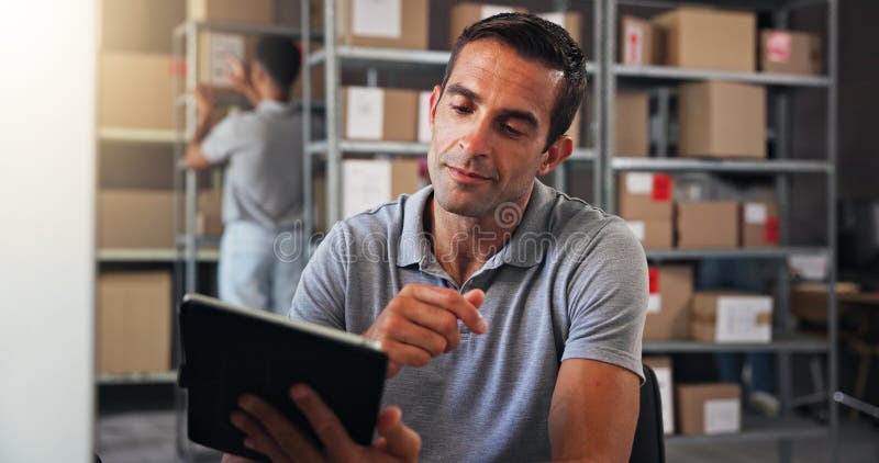 Logistics, Tablet and Thinking with Man in Distribution Depot for ...
