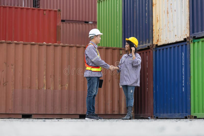 Logistics Team Discussion at Shipping Yard, Diverse Container Yard ...