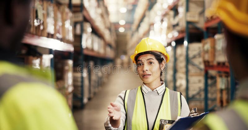 Logistics, Team and Supervisor with Clipboard in Warehouse for ...
