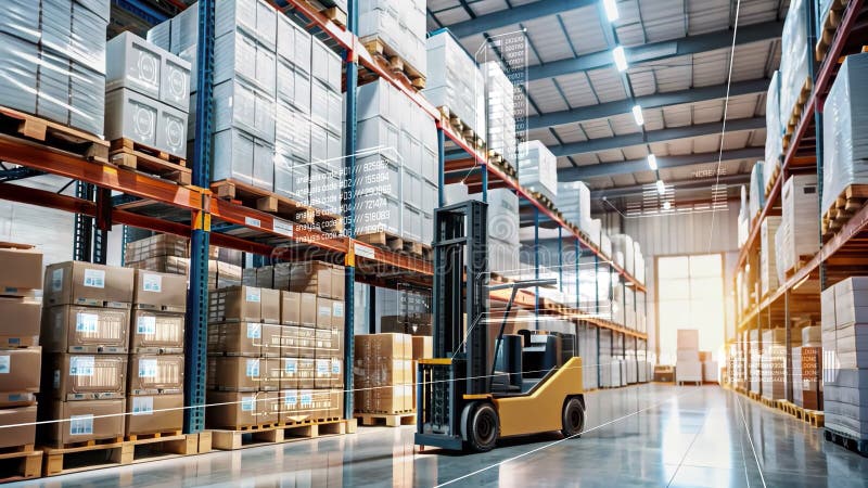 Forklift Handling Inventory in Modern Distribution Warehouse Stock ...