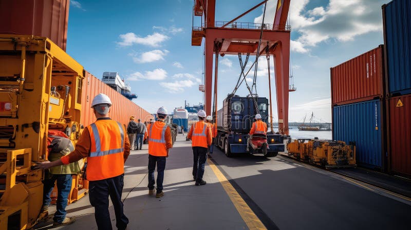 Logistics Terminal Ship Cargo Stock Illustration - Illustration of ...